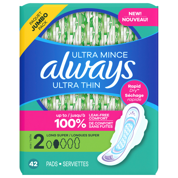 Save on Always Ultra Thin Size 2 Unscented Long Super Pads with Wings ...