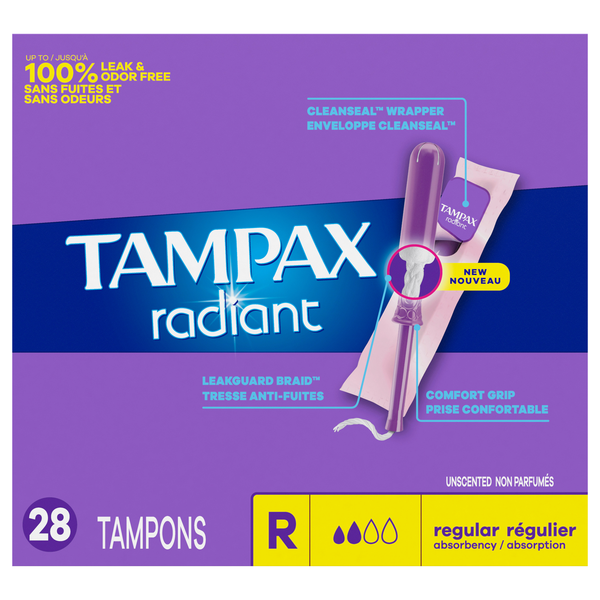 Save on Tampax Radiant Unscented Regular Tampons Order Online Delivery ...