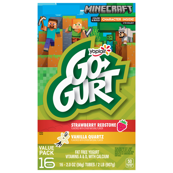 Save on Yoplait Go-GURT Minecraft Strawberry & Vanilla Yogurt Tubes ...