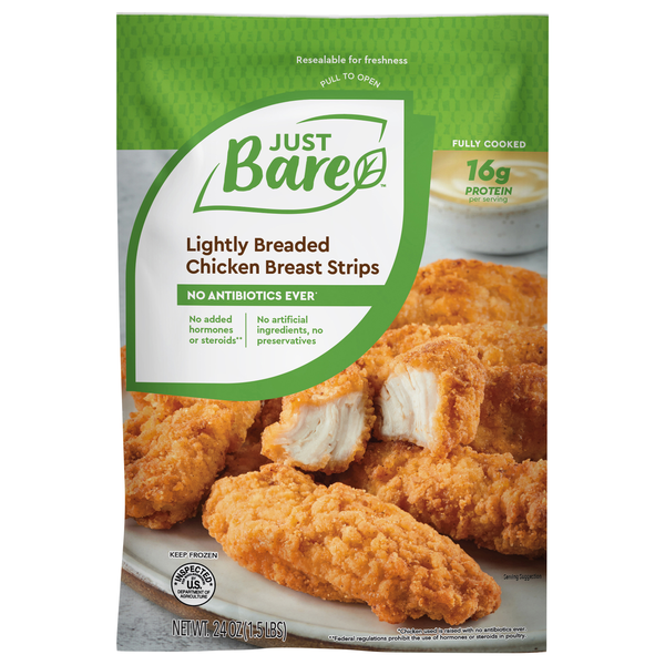 Save on Just BARE Lightly Breaded Chicken Breast Strips Frozen Order ...