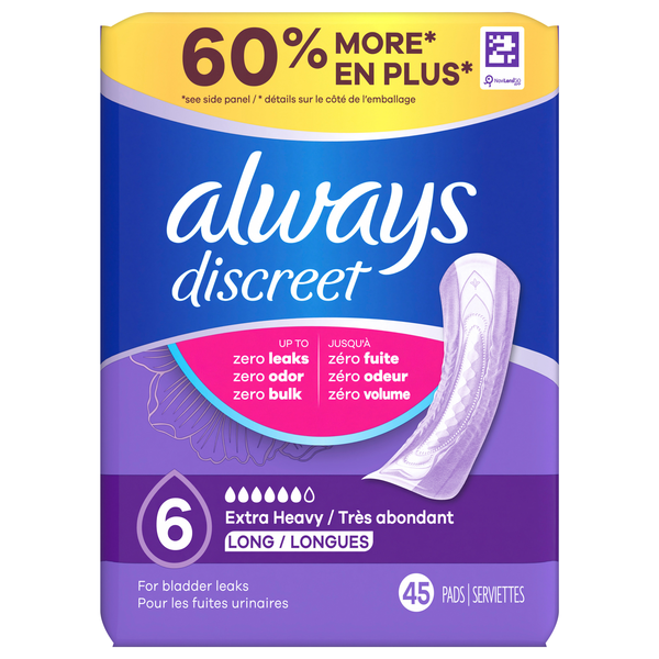Save on Always Discreet Incontinence Pads Extra Heavy Long Order Online ...