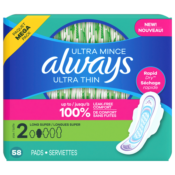 Save on Always Ultra Thin Size 2 Unscented Long Super Pads with Wings ...