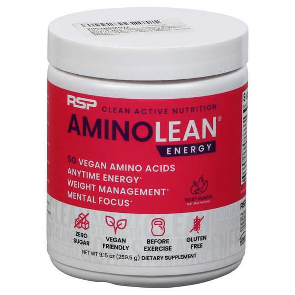 Save On RSP AminoLean Energy Fruit Punch Pre Workout Powder Order