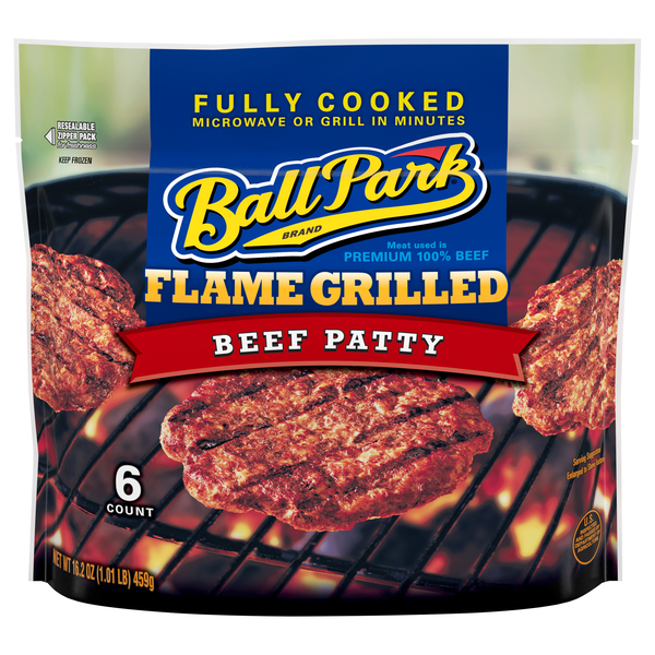 Save on Ball Park Fully Cooked Flame Grilled Beef Patties - 6 ct Frozen ...