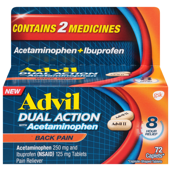 Save on Advil Dual Action Back Pain with Acetaminophen Pain Caplets ...
