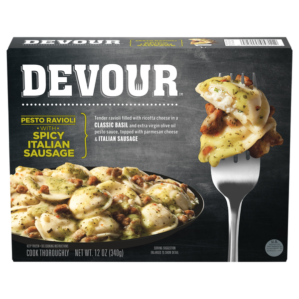 Save on DEVOUR Pesto Ravioli with Spicy Italian Sausage Frozen Meal ...