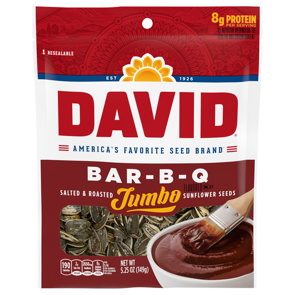 Save on DAVID Bar-B-Q Flavored Salted & Roasted Jumbo Sunflower Seeds ...