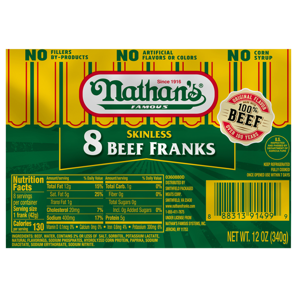 Save on Nathan's Famous Skinless Beef Franks - 8 ct Order Online ...