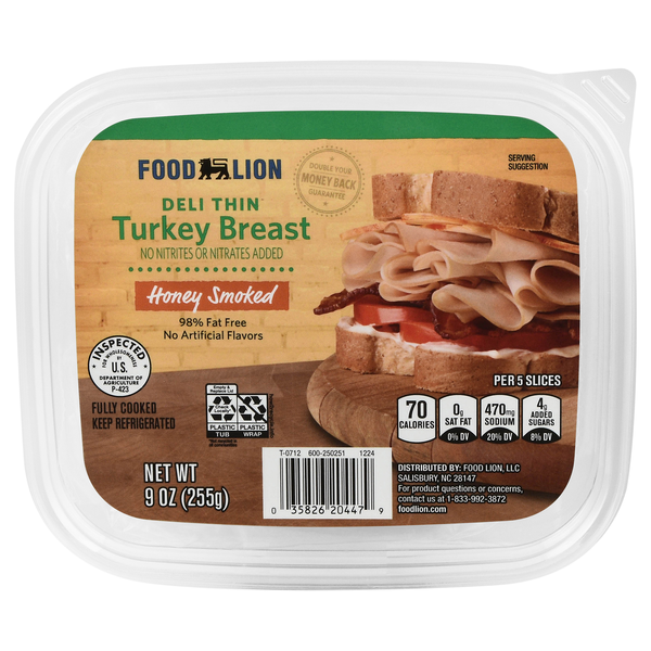 Save on Food Lion Deli Thin Honey Smoked Turkey Breast Sliced Order Online Delivery | Food Lion