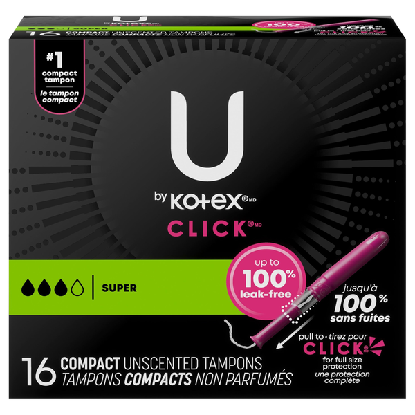 Save on U by Kotex Click Unscented Super Compact Tampons Order Online ...