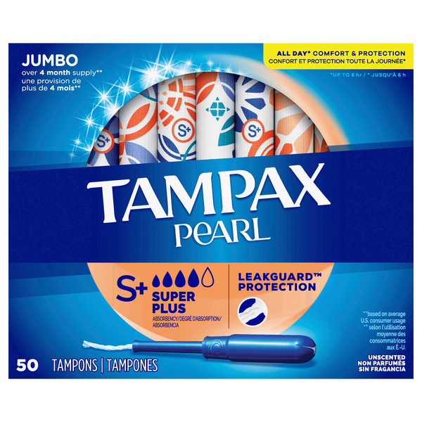 Save on Tampax Pearl Unscented Super Plus Tampons Order Online Delivery ...