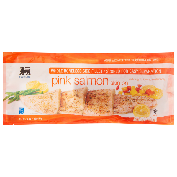 Save on Food Lion Wild Caught Boneless Skin-On Whole Side Salmon Fillet ...