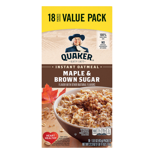Save on Quaker Maple & Brown Sugar Instant Oatmeal Value Pack - 18 ct ...