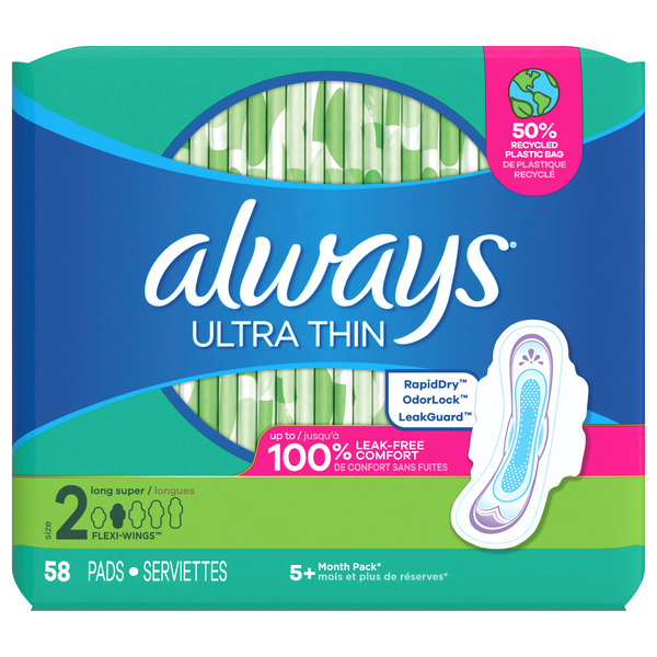 Save on Always Ultra Thin Size 2 Unscented Long Super Pads with Wings ...
