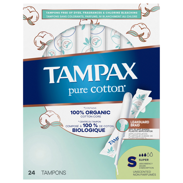 Save on Tampax Pure 100% Organic Cotton Core Unscented Super Tampons ...