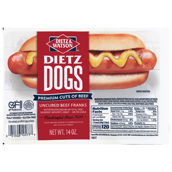 Save on Dietz & Watson Dietz Dogs Uncured Beef Franks - 6 ct Order ...