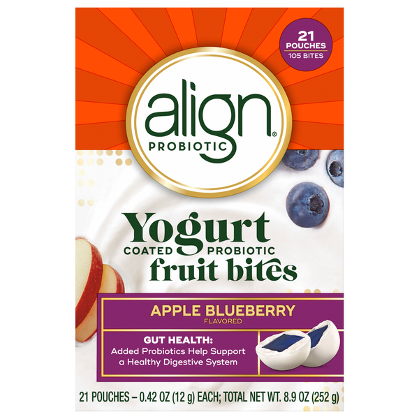 Save on Align Probiotic Apple Blueberry Flavored Yogurt Coated Fruit ... Save on Align Probiotic Apple Blueberry Flavored Yogurt Coated Fruit ...