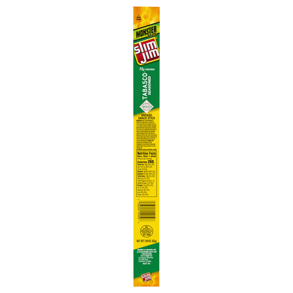 Save on Slim Jim Tabasco Seasoned Protein Smoked Monster Size Meat ...