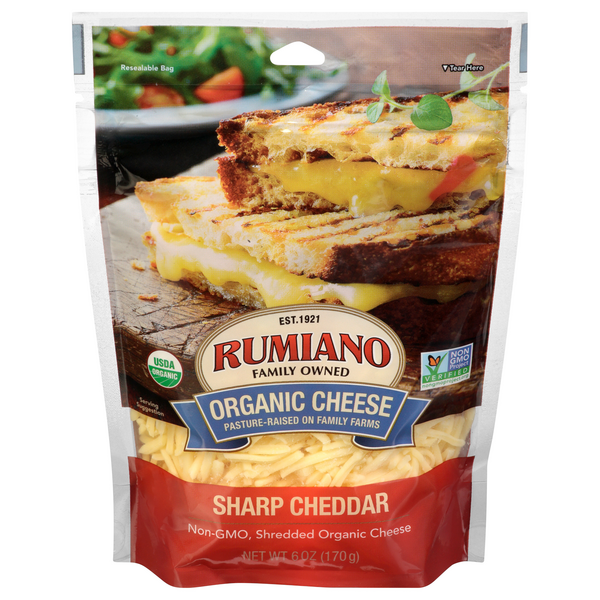 Rumiano Organic Sharp Cheddar Shredded Cheese | Fig App