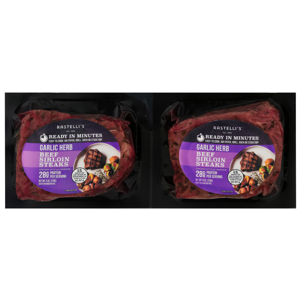 Save on Rastelli's Garlic Herb Beef Sirloin Steaks - 2 ct Order Online ...