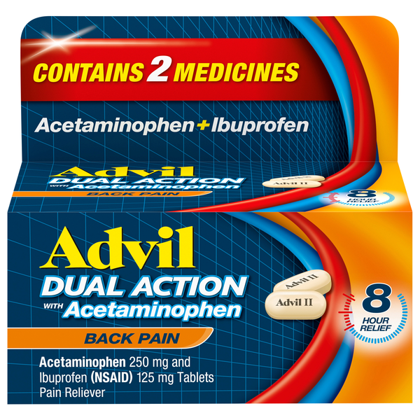 Save on Advil Dual Action Back Pain with Acetaminophen Pain Caplets ...