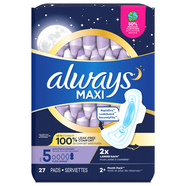 Save on Always Maxi Size 5 Unscented Extra Heavy Overnight Pads with ...