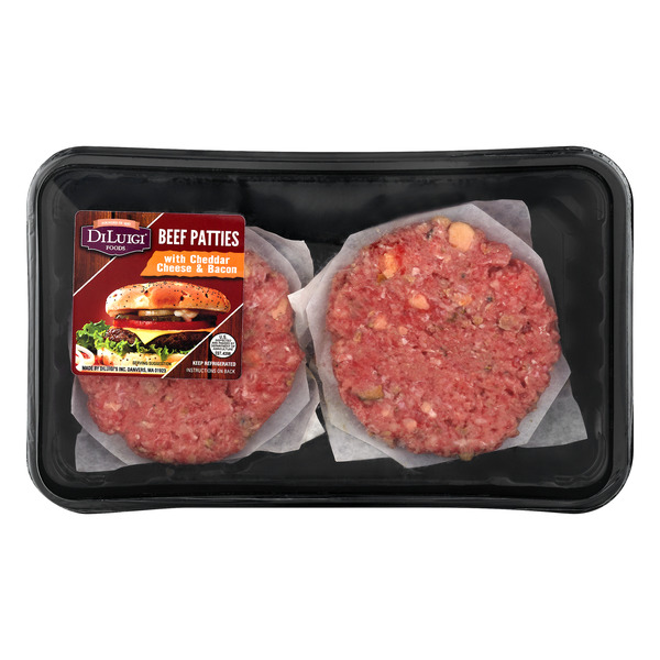 Save on DiLuigi Beef Patties Cheddar Cheese Bacon 4 ct Order Online Delivery Stop Shop