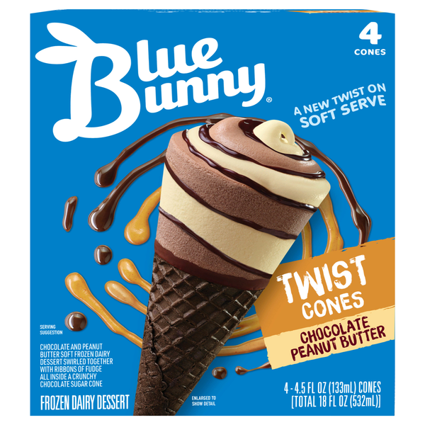 Save on Blue Bunny Twist Cones Chocolate Peanut Butter Frozen Dairy ...
