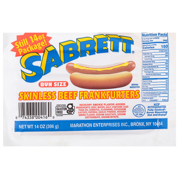 Save on Sabrett Bun Size Skinless Beef Frankfurters - 8 ct Order Online ...