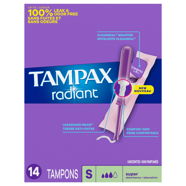 Save on Tampax Radiant Unscented Super Tampons Order Online Delivery ...