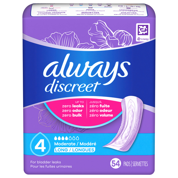 Save on Always Discreet Bladder Leak Pads Long Size 4 Order Online ...