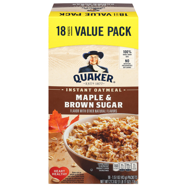 Save on Quaker Maple & Brown Sugar Instant Oatmeal Value Pack - 18 ct ...