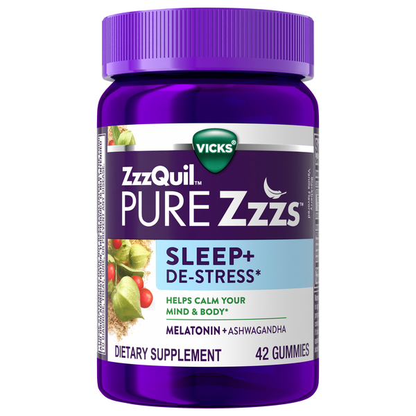 Save on Vicks ZzzQuil Pure Zzzs Sleep + De-Stress Gummies Blackberry ...