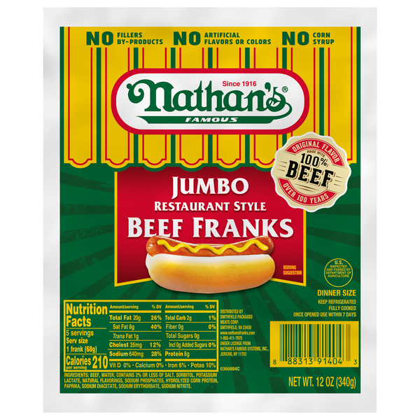 Save on Nathan's Famous Jumbo Restaurant Style Beef Franks - 5 ct Order ...