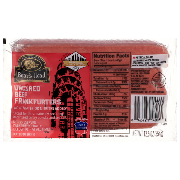 Save on Boar's Head Uncured Beef Frankfurters - 8 ct Order Online ...