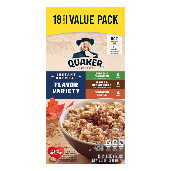 Save on Quaker Flavor Variety Instant Oatmeal Value Pack - 18 ct Order ...
