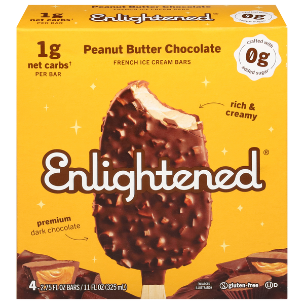 Enlightened Keto Ice Cream Bars Peanut Butter Chocolate 4 ct