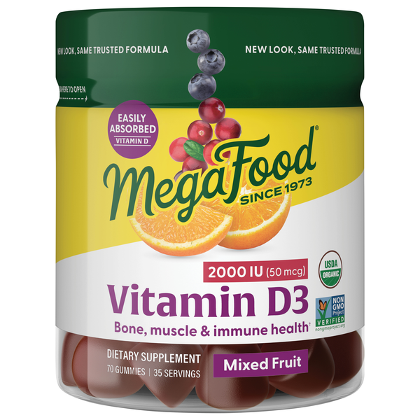 Save on MegaFood D3 Vitamins 50 mcg Mixed Fruit Organic Gummies Order ...