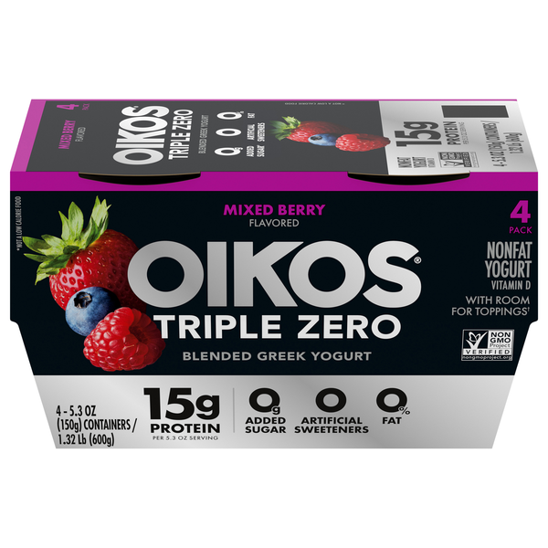 Save on Oikos Triple Zero 15g Protein Non Fat Mixed Berry Greek Yogurt ...