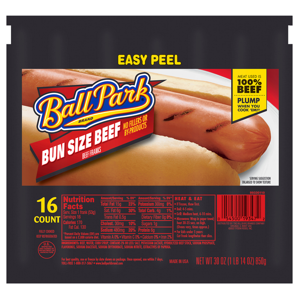 Save on Ball Park Bun Size Beef Franks - 16 ct Order Online Delivery ...