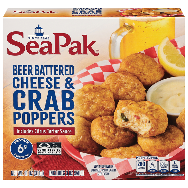 Save on SeaPak Beer Battered Cheese & Crab Poppers with Citrus Tartar ...