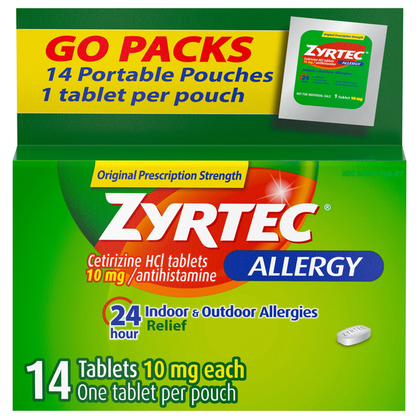Save on Zyrtec Indoor & Outdoor 24 Hour Allergy Relief 10 mg Go Packs ...