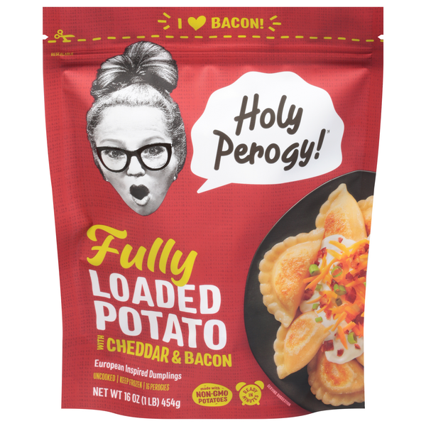 Save on Holy Perogy! Perogies Fully Loaded Potato with Cheddar & Bacaon ...