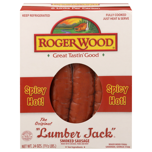 Save on Roger Wood Lumber Jack Spicy Hot Smoked Sausage - 6 ct Order Online Delivery | Food Lion