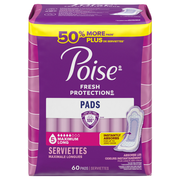 Save on Poise Fresh Protection 5 Maximum Long Incontinence Pads Order ...
