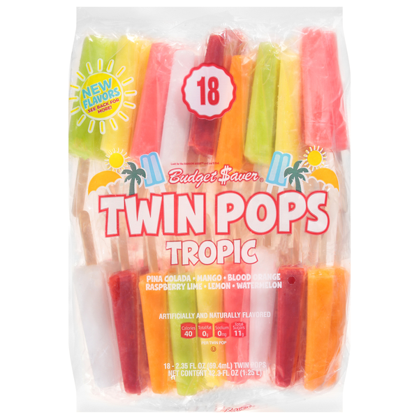Save on Budget Saver Assorted Tropic Flavors Twin Ice Pops - 18 ct Order Online Delivery | MARTIN'S