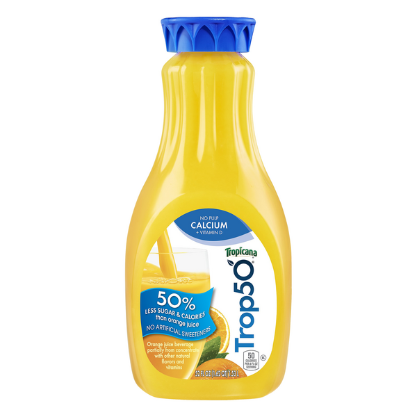 Save On Tropicana Trop50 Orange Juice Calcium 50 Less Sugar No Pulp Save On Tropicana Trop50 Orange Juice Calcium 50 Less Sugar No Pulp