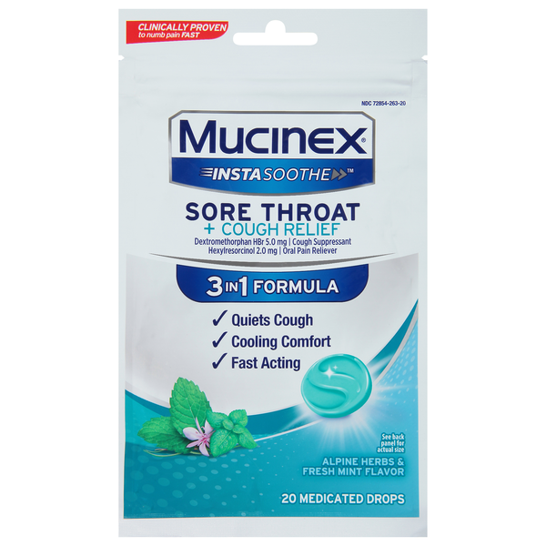 Save on Mucinex InstaSoothe Sore Throat Medicated Drops Alpine Herbs ...