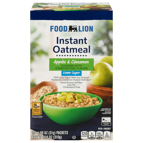 Save on Food Lion Lower Sugar Apples & Cinnamon Instant Oatmeal - 10 ct ...